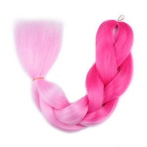 Ombre Braiding Hair (Pink/Light Pink)3pcs Jumbo Braiding Hair Extension For Box Braids Twist 24 Inch Hot Water Seal Real Soft