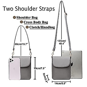 VINMEN Crossbody Bag, Leather shoulder phone bag for Women and Girls, Wallet Handbags with Long and Short Straps (Grey)