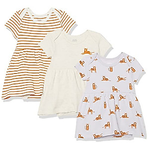 Amazon Essentials Baby Girls' Short-Sleeve Dress, Pack of 3, Lilac Cat, 12 Months