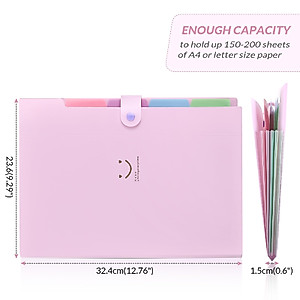 SKYDUE Expanding File Folder with 5 Pockets, Cute Accordion File Organizer, Letter Size Filing Folder, Portable Paper Receipt Organizer, School Office Supplies Purple