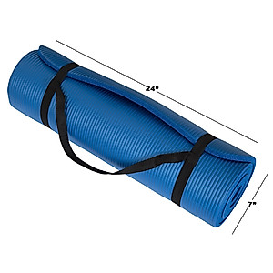 Thick Yoga Mat - Double Sided 1/2-Inch Workout Mat - 71x24-Inch Exercise Mat for Home Gym Fitness or Pilates with Carrying Strap by Wakeman (Blue)