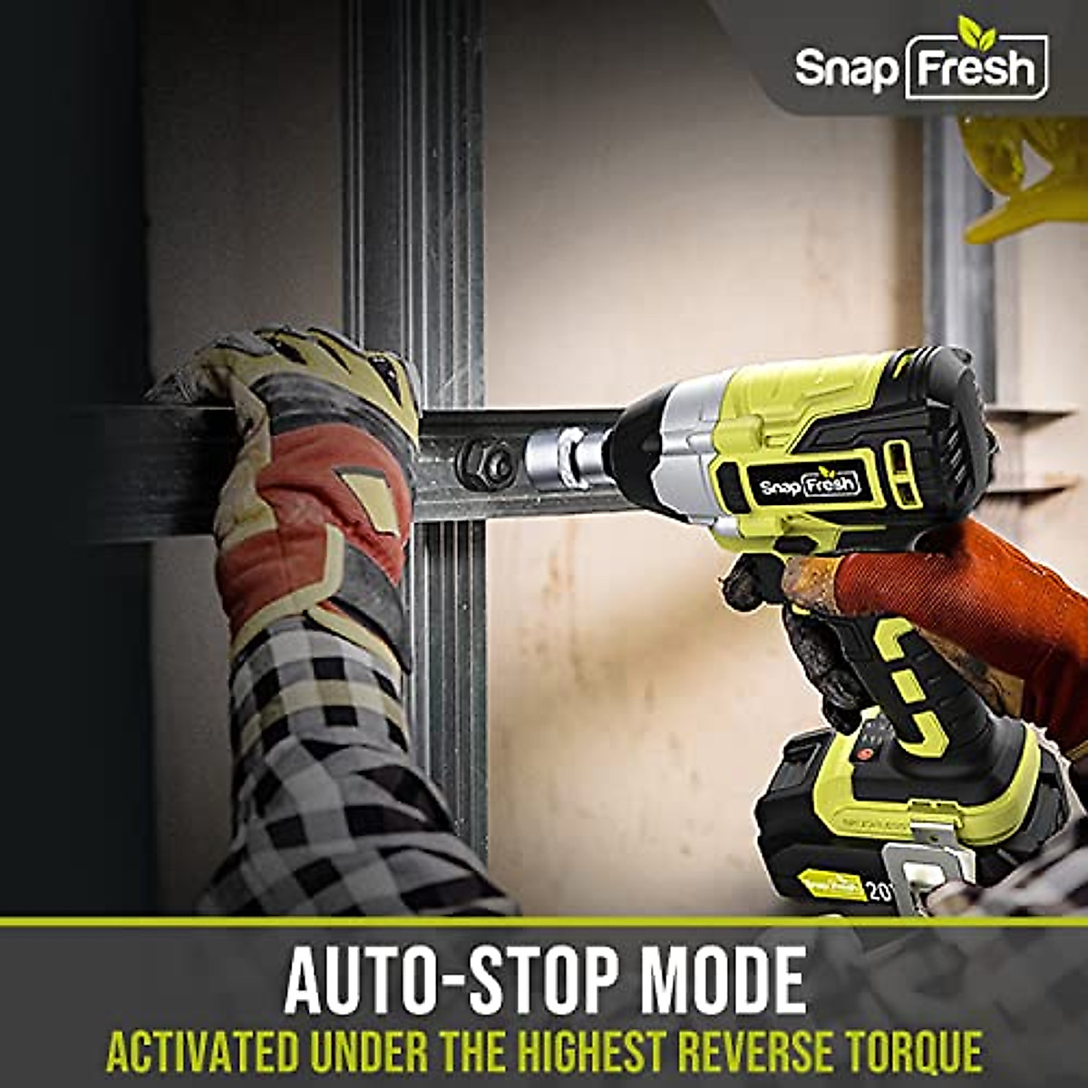 SnapFresh 20V 1/2" Brushless Impact Wrench Kit with 335ft-lbs Torque Max, 2300 RPM Variable Speed, 2.0Ah Li-ion Battery&1h Fast Charger, 4 Pcs Sockets