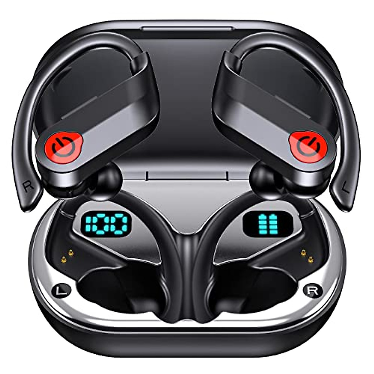 Bluetooth Headphones Wireless Earbuds Sports,120H Playtime Over-Ear Bluetooth 5.3 Ear Buds with Earhook Wireless Headphones LED Display Workout Audifonos Bluetooth inalambricos for Samsung Android