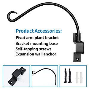Maosen 16 Inch Swivel Plant Hangers Outdoor - 2 Pack Black Iron Plant Hanging Hook Bracket for Flowers Baskets Planter Pots Bird Feeder Lanterns Wind Chimes