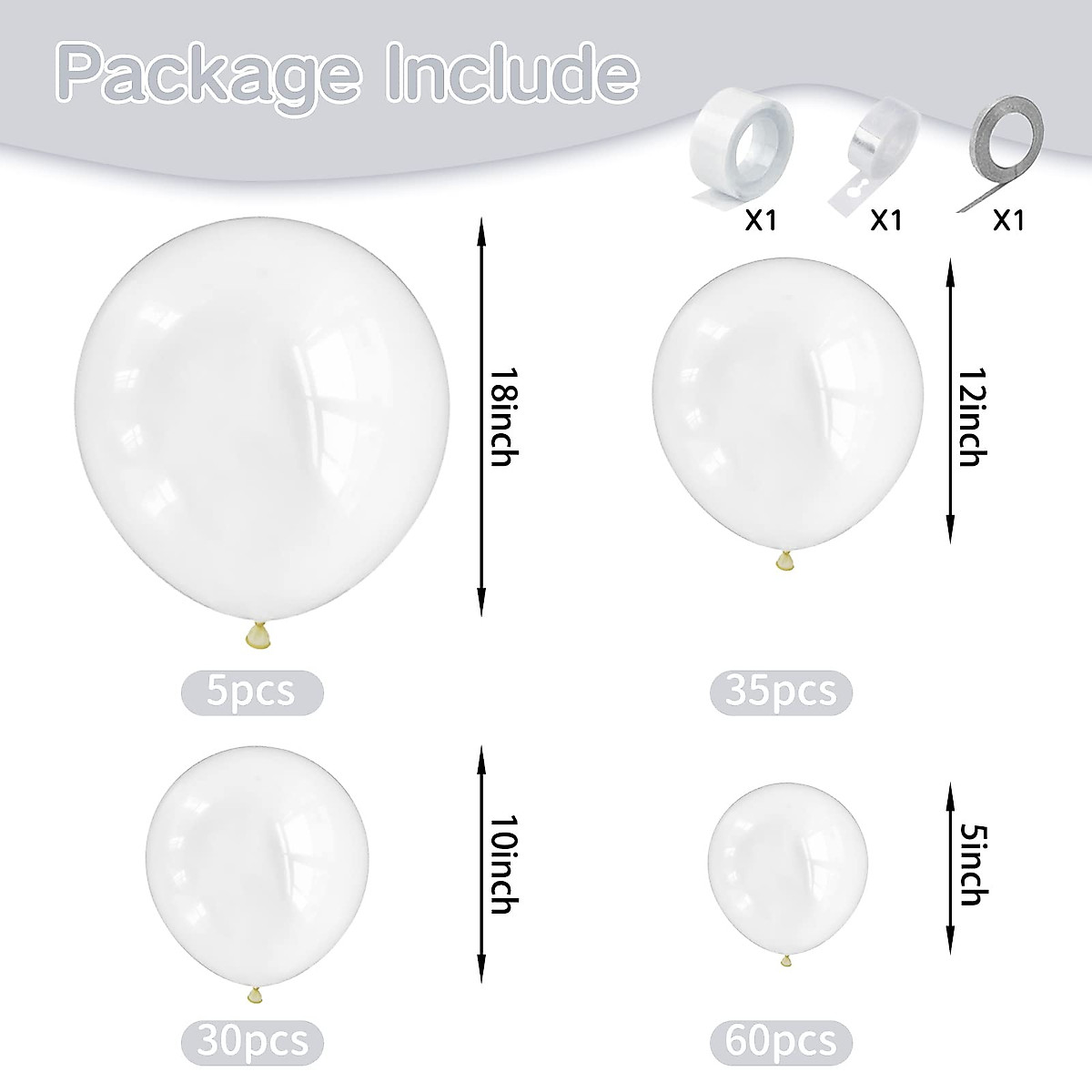 KAWKALSH Clear Balloons Garland Kit, 133Pcs Latex Balloons Arch Different Sizes Party Balloon for Birthday Party Graduation Baby Shower Wedding Holiday Balloon Decoration