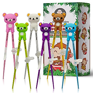 Kids Chopsticks For Beginners - Learning Edition - 6 Pairs + 6 Chopstick Helpers - Cute Bear Training Chopsticks, Dishwasher Safe
