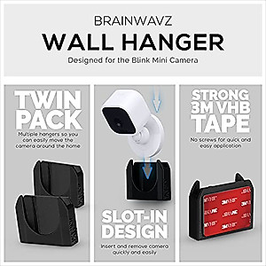 BRAINWAVZ Adhesive Wall Mount for Blink Mini Camera, 2 Pack, No Hassle Holder, Strong 3M VHB Tape, No Screws, No Mess Install, Bracket Stand (Black)