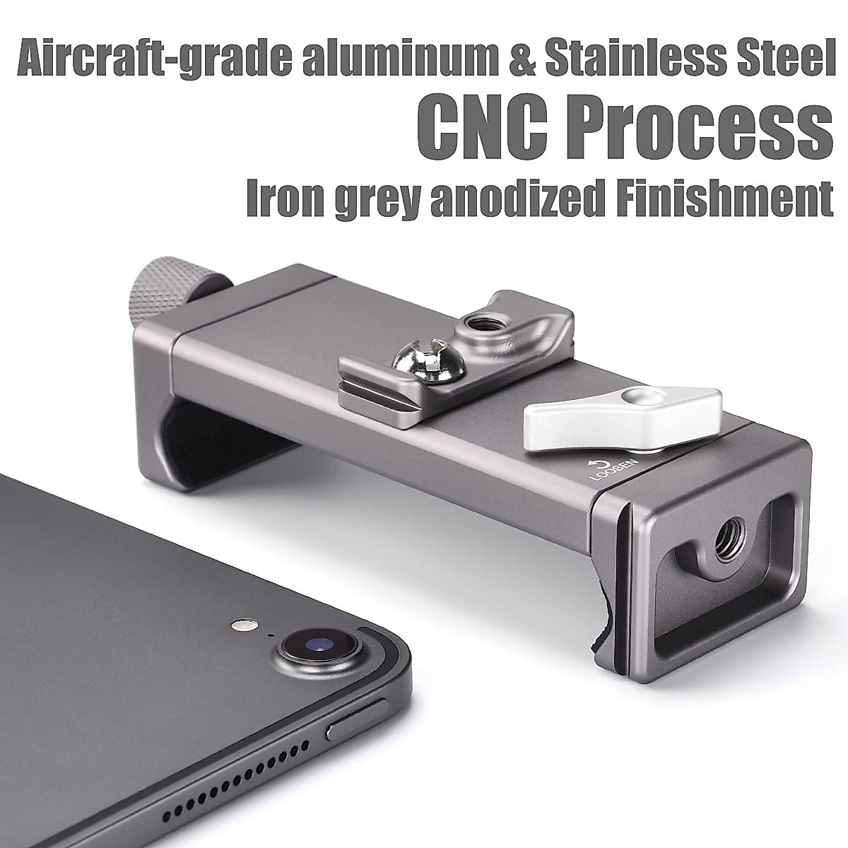 SHINEWEE Metal iPad Holder for Tripod Mount, 1/4" Screw, Acra/RRS Rail Plate Mounts, Fits iPad 1 2 3 4 5 Mini Air Pro,Universal Tablet iPad Clamp Holder Tripod Adapter