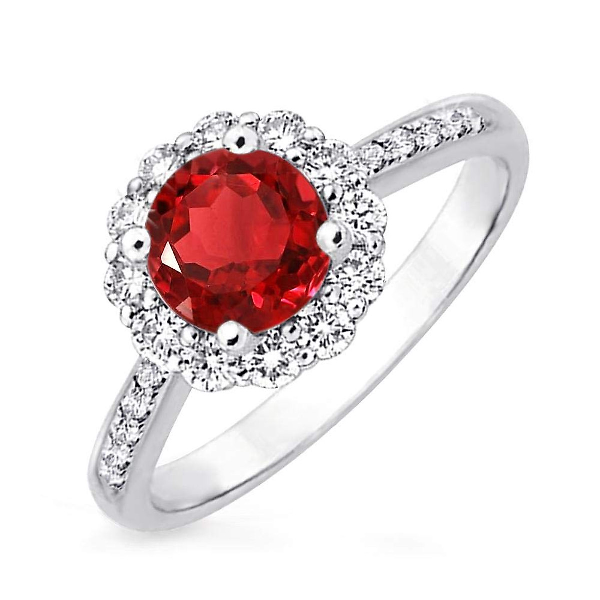 IVY & BAUBLE White Gold-Plated Halo Set Solitaire Cubic Zirconia Engagement Rings for Women | Simulated July Birthstone| Size 10