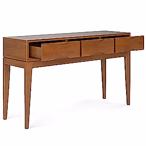 SIMPLIHOME Harper Solid Hardwood 54 Inch Wide Mid Century Modern Console Sofa Table in Teak Brown, for The Living Room Entryway and Bedroom