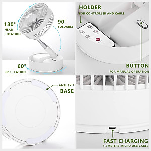 EZYDAYYI Rechargeable Battery Operated Fan for Bedroom, 7200 mAh 8 inch Foldable Oscillating Fan with Remote and Timer, 4 Speeds Portable Floor Standing Fan Small Table Desk Fan for Travel Camping
