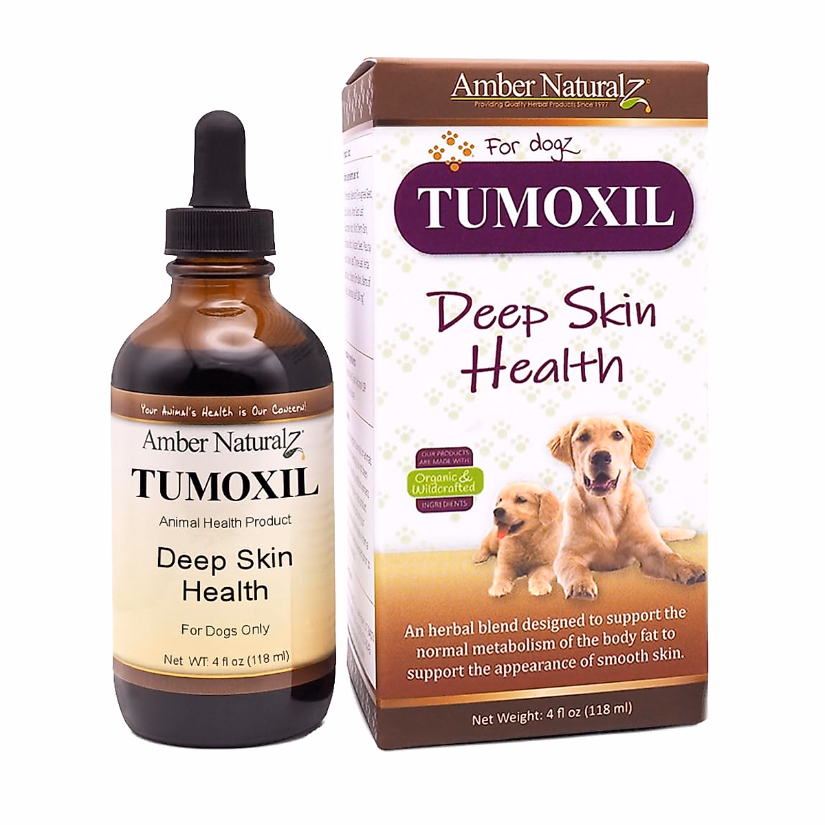 AMBER NATURALZ Tumoxil Deep Skin Health Herbal Supplement for Dogs and Puppies | Canine Herbal Supplement for Skin and Metabolism Support | 4 Fluid Ounce Glass Bottle | Manufactured in The USA