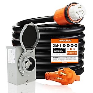 Finderomend 25 ft 50 Amp Generator Cord and Power Inlet Box Combo Kit,125/250 Volts,Generator Power Cord NEMA 14-50P to SS2-50R Extension Cord,for Home RV Backup Power Solution