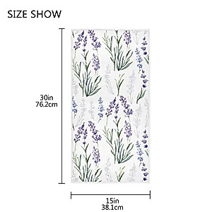 COOLDEER Purple Lavender Flower Towels Cotton Hand Towels, 30" x 15" Inch Floral Washcloth Super Soft & Absorbent Lightweight Polyester Bath Towels for Home Bathroom Hotel Gym Swim Spa Pool