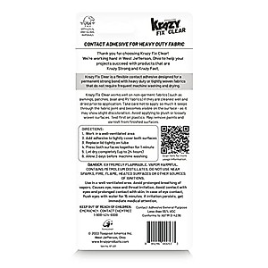 Krazy Fix Clear Fabric Glue, Washable, 100% Waterproof Permanent Bond Glue for Fabric, Heavy Duty Adhesive for Clothing, Patches, Canvas and More, 2.0 fl. oz. Tube