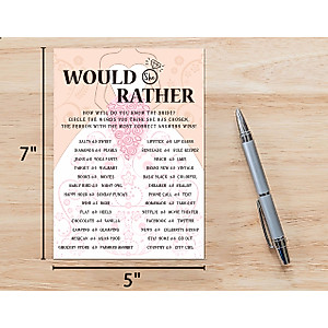 Huastatewolf Bridal Shower Game Cards, Would She Rather Game, Brid with Holding Flowers Pink Engagement Party Cards for Wedding, Set of 30 Cards(Dress003)