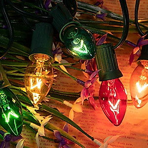 50 Feet C9 Bulb String Lights Outdoor Multicolored Christmas Lights Green Wire for Outdoor Patio Room Christmas Tree Party Backyard Decoration, E17 Base, 50 Bulbs