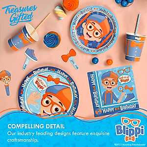 Treasures Gifted Officially Licensed Blippi Birthday Party Supplies - 12 Pack - Blippi Balloons - Latex Blippi Birthday Decoration Balloons - 12 Inch Happy Birthday Balloons in Orange, Blue & White