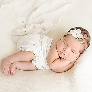 4 PCS Newborn Photography Props Kit, Newborn Photo Props Long Ripple Wraps DIY Blanket with Headbands, White Toddler Baby Photography Wraps Mat for Baby Boys and Girls