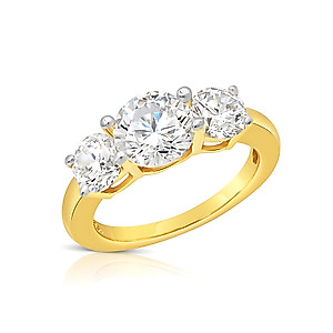 MAX + STONE 3 Carat Cubic Zirconia Anniversary or Engagement Ring for Women in 14k Solid Yellow Gold Three Stone CZ Size 7