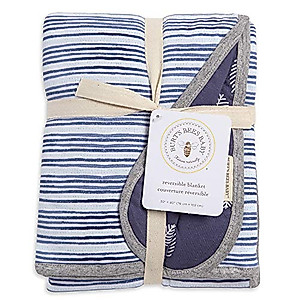 Burts Bees Baby Infant Reversible Blankets 100% Organic Cotton GOTS Certified - On The Road Prints with Quilting Pattern Soft Nursery Blanket with 100% Polyester Fill for Size 30 x 40 Inch