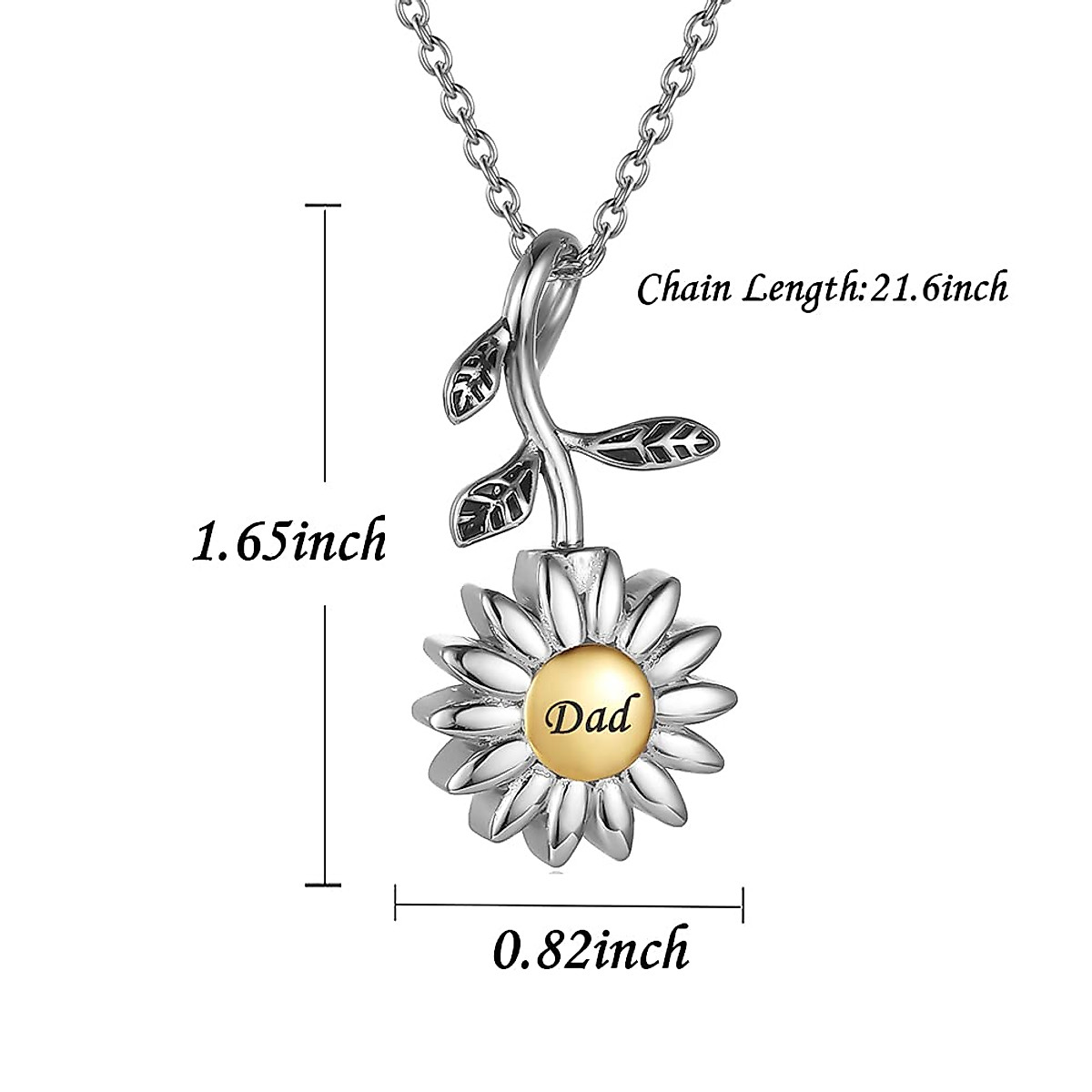 Gisunye Sunflower Cremation Jewelry for Ashes for women Keepsake Stainless Steel Memorial Pendant Cremation Urn Necklace for Human Ashes (SF-Dad)