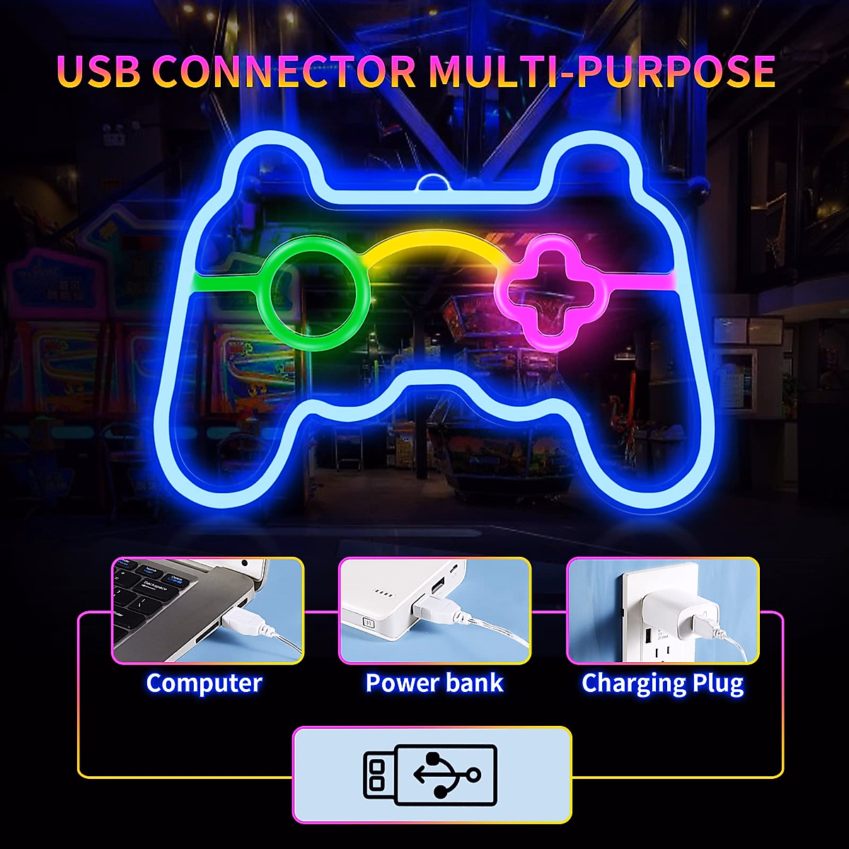 Game Neon Sign Gamepad Shape LED Neon Signs for Gamer Room Wall Bedroom Decor, Gamer Gifts Neon Lights for Boys Teen Gaming Zone Party Decoration