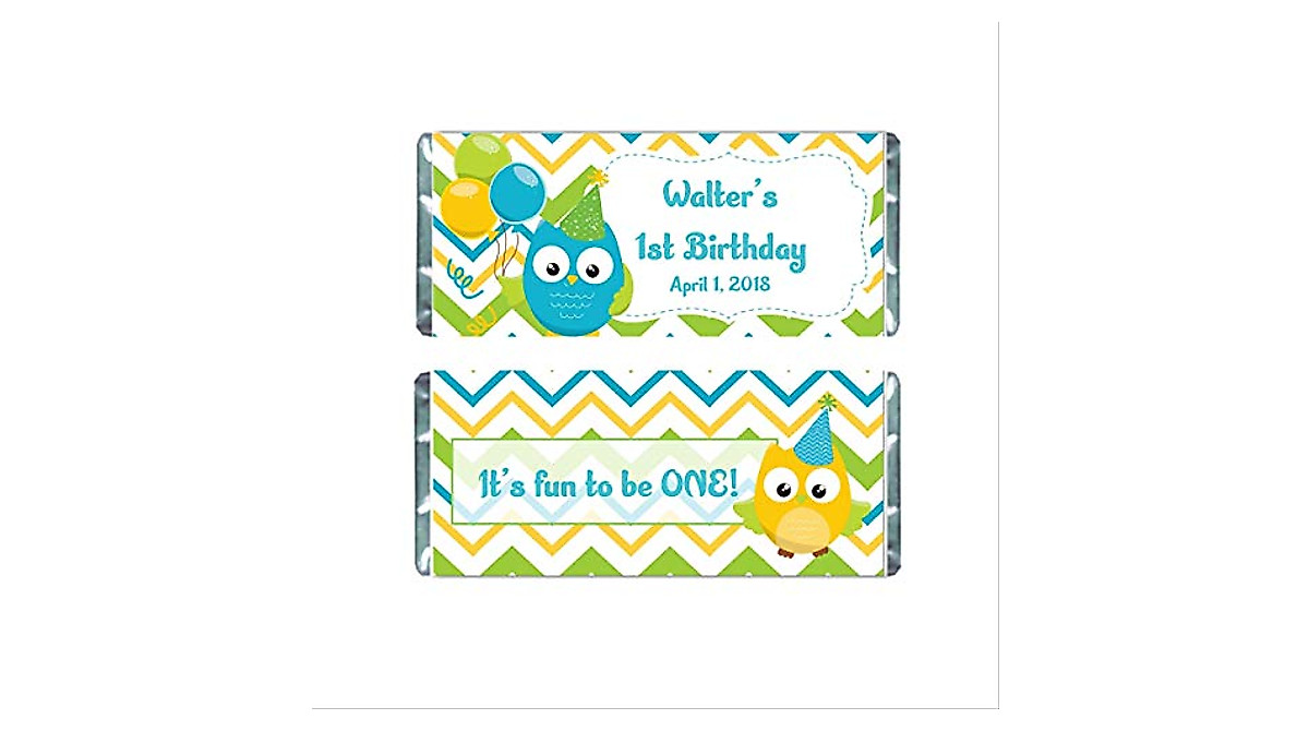 Personalized Owl Birthday Party Favors & Candy Wrappers
