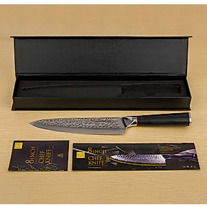 S SMAZINSTAR Chef Knife 8 inch Kitchen Knife Premium Sharp Cooking Knife HC German Stainless Steel Japanese Knife for Home Kitchen and Restaurant, Hand-Hammered, Ergonomic Handle, Gift Box