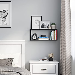 Wallniture Roca 24"x6" Floating Bookshelf Wall Mounted, 2 Tier Rustic Shelves for Living Room Wall Decor, Black Floating Shelves for Bedroom, Rustic Wood Shelf for Kitchen, Bathroom Storage Shelves