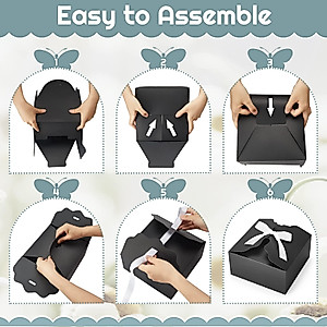 Lewtemi 20 Pcs Gift Boxes with Lids Bridesmaid Proposal Box 8 x 8 x 4 Inches Black Gift Boxes with Lids and Ribbons Matte Black Gift Box for Wedding Birthday Party Packaging Present Crafting