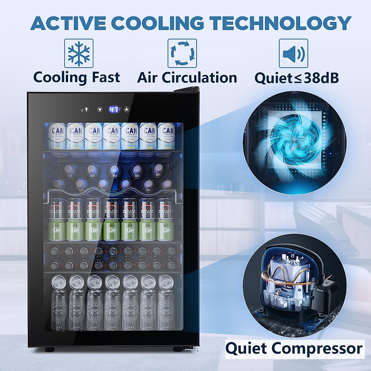 Joy Pebble Beverage Refrigerator Cooler 4.4 Cu.Ft,145 Can Mini Fridge with Glass Door for Beer Soda Wine,Drink Drink Fridge with Adjustable Thermostat,Beverage Fridge for Bar Home Office