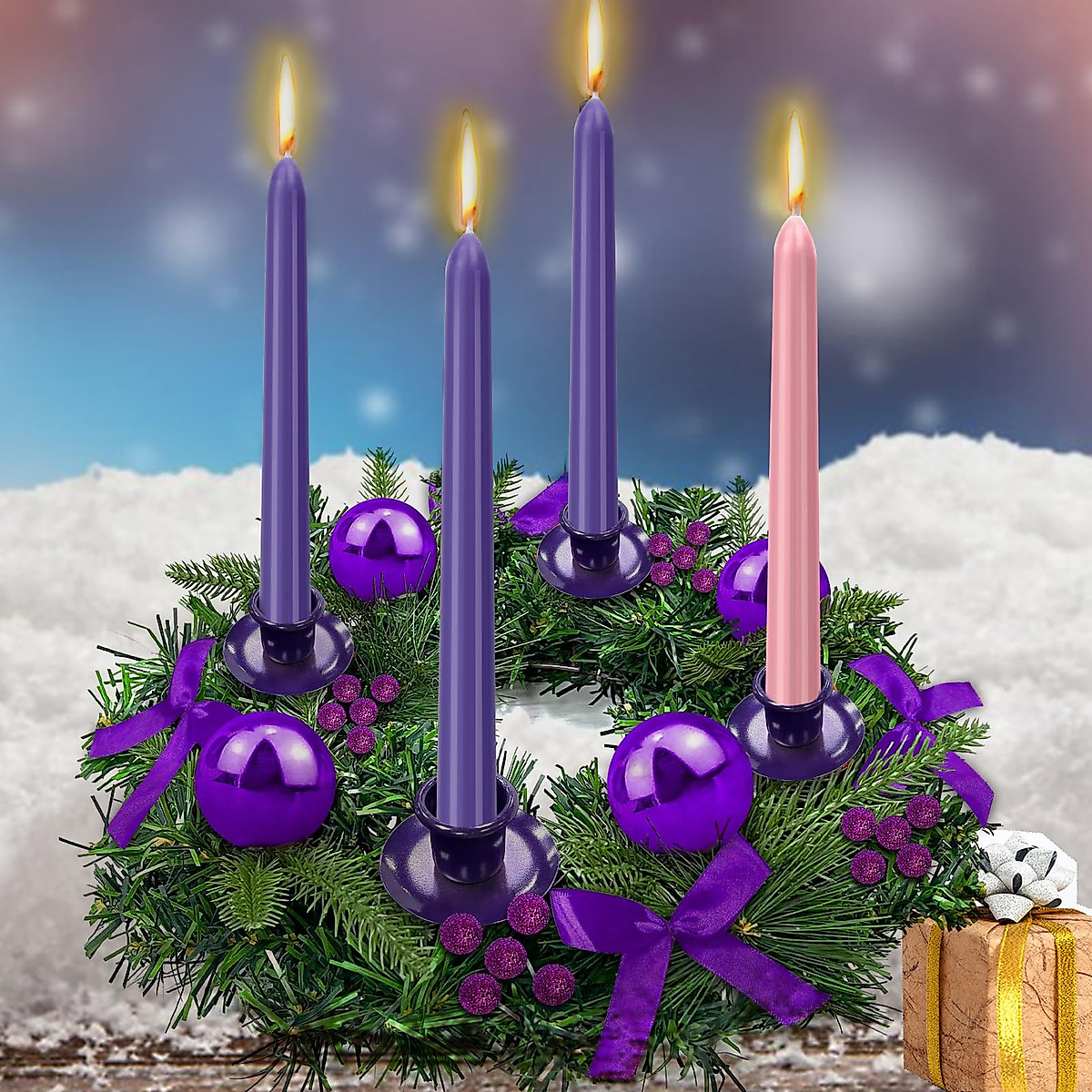 4 Pack Advent Taper Candles Set, 10-Inch Premium Hand-Dipped Unscented Christmas Advent Candles - Perfect for Holidays, Seasonal Celebrations, Church Services, and Parties.