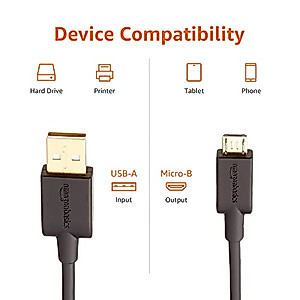Amazon Basics USB 2.0 A-Male to Micro B Cable, 6 feet, Black, Printer