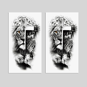 Oottati 2 Sheets Realistic Animal Temporary Tattoos Stickers Forest Lion Jesus Cross Old School Designs For Men Waterproof Arm Leg Fake Body Art, Gym & Parties Bold Masculine Decals