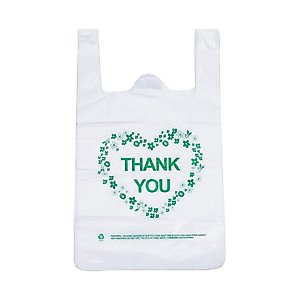 LazyMe Thank You T Shirt Bags White Plastic Grocery Bags with Handles,Standard Supermarket Size, 12 x 20 inch (50 pcs)
