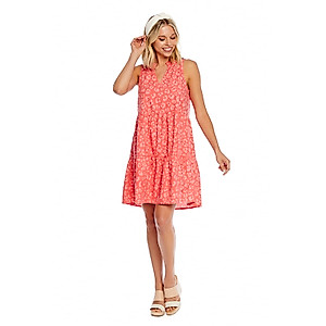 Mud Pie baby girls Women's Mud Pie Brekke Women s Sleeveless Tiered Dress, Coral, Large US