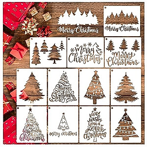 12 Pcs Christmas Tree Stencils for Painting, Reusable Holiday Pine Tree stencil Merry Christmas Stencils for Card Making Wood Sign DIY Crafts (12pcs tree 6x5inch)