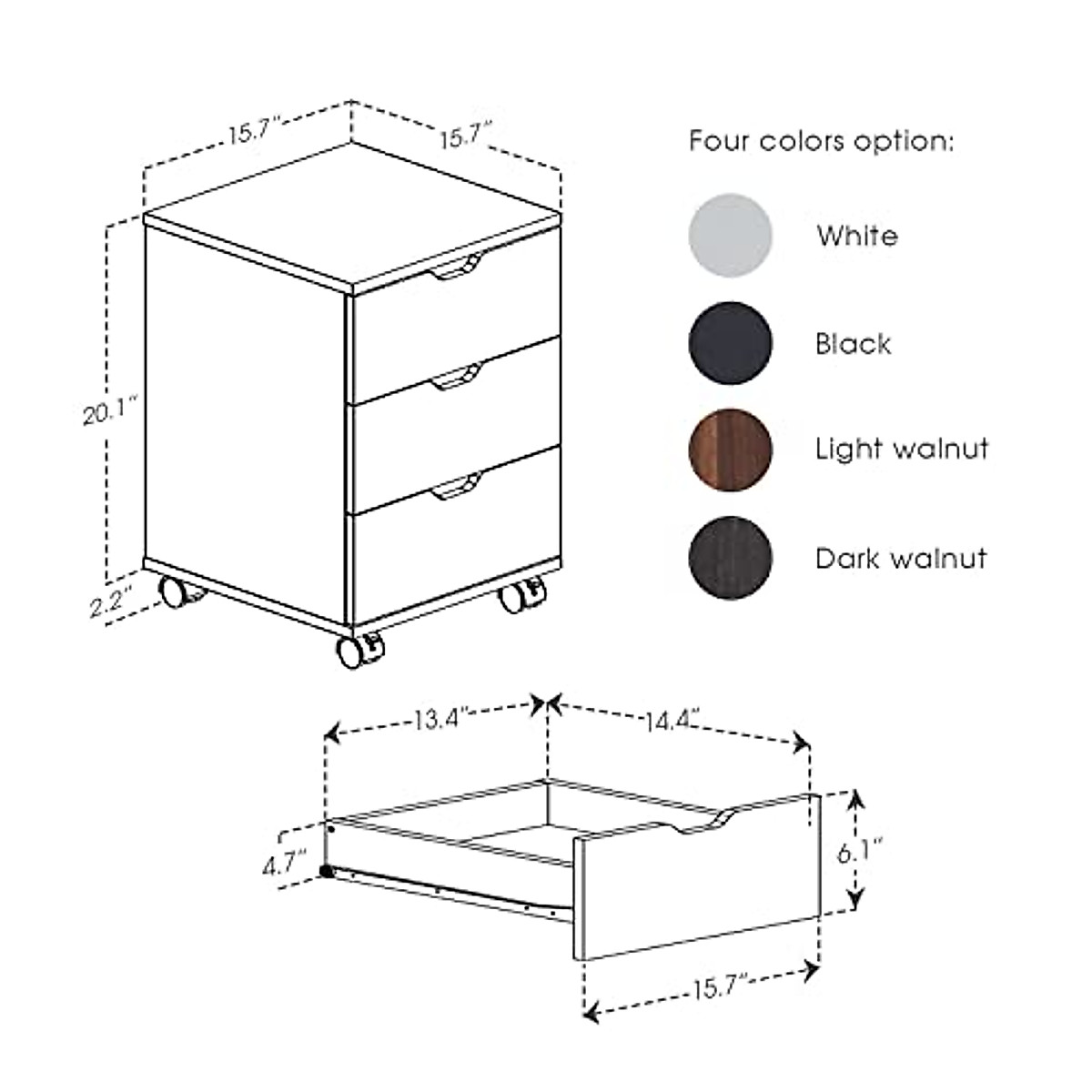 VICLLAX 3 Drawer Dresser Mobile Cabinet Under Desk Storage with Casters for Home Office, White Finish