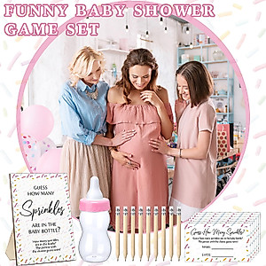 Qilery 122 Pcs Baby Shower Games Guess How Many Sprinkles Included Standing Sign 100 Guessing Cards 20 Pencils 1 Baby Bottle for Baby Shower Gender Reveal Party Favor No Sprinkles(Pink)