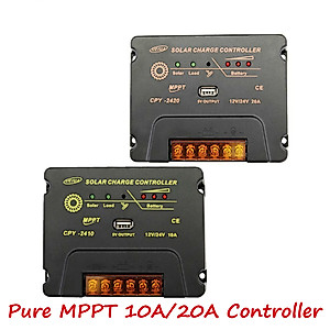 DIGISHUO Pure MPPT 10A/20A Solar Charger True MPPT 12V/24V Controller Panel Regulator DC 5V with USB True 97% More Efficiency Value (Pure MPPT 20A)