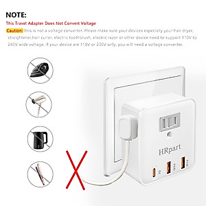 [2 Pack] European Travel Plug Adapter,HRpart International Power Adapter,with 20W PD3.0&QC3.0 Ports,High-Speed Charging for Mobile Phones,Travel Essentials from USA to Europe White