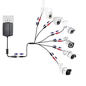 Security-01 2-Pack 1 to 6 Way DC Power Splitter Cable, Plug 5.5mm x 2.1mm for CCTV Cameras LED Light Strip and More