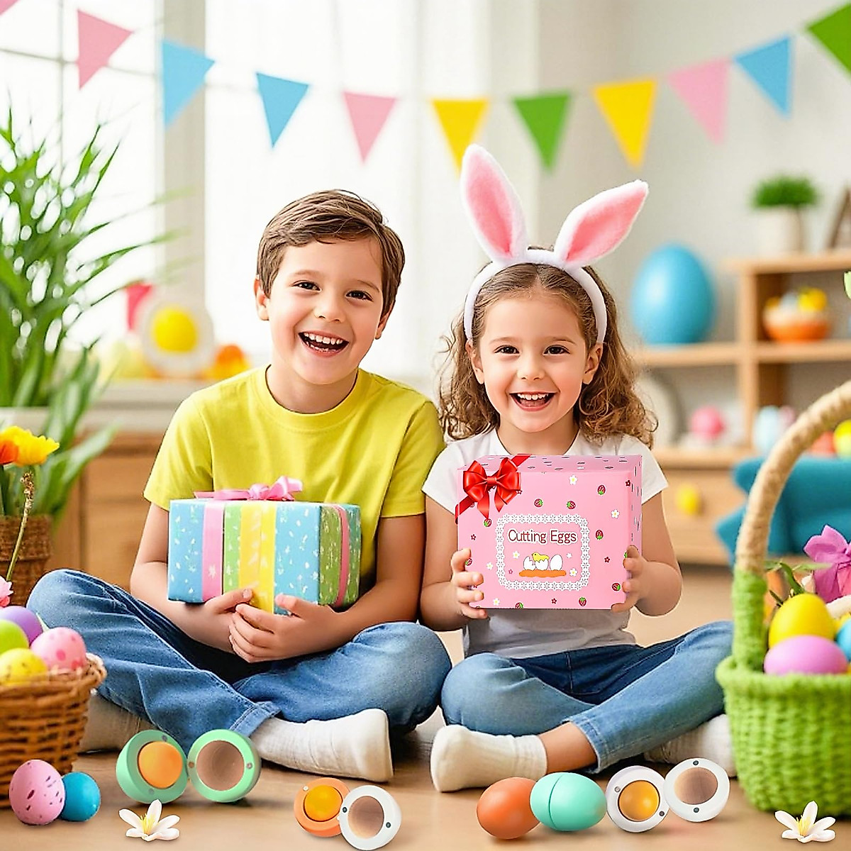 WHOHOLL Wooden Easter Play Eggs Toy, Play Food Sets for Kids Kitchen, Durable Wood Eggs with Magnetic Separable Yolk, Pretend Play Kitchen Toy Food for Toddlers Boys Girls Gifts