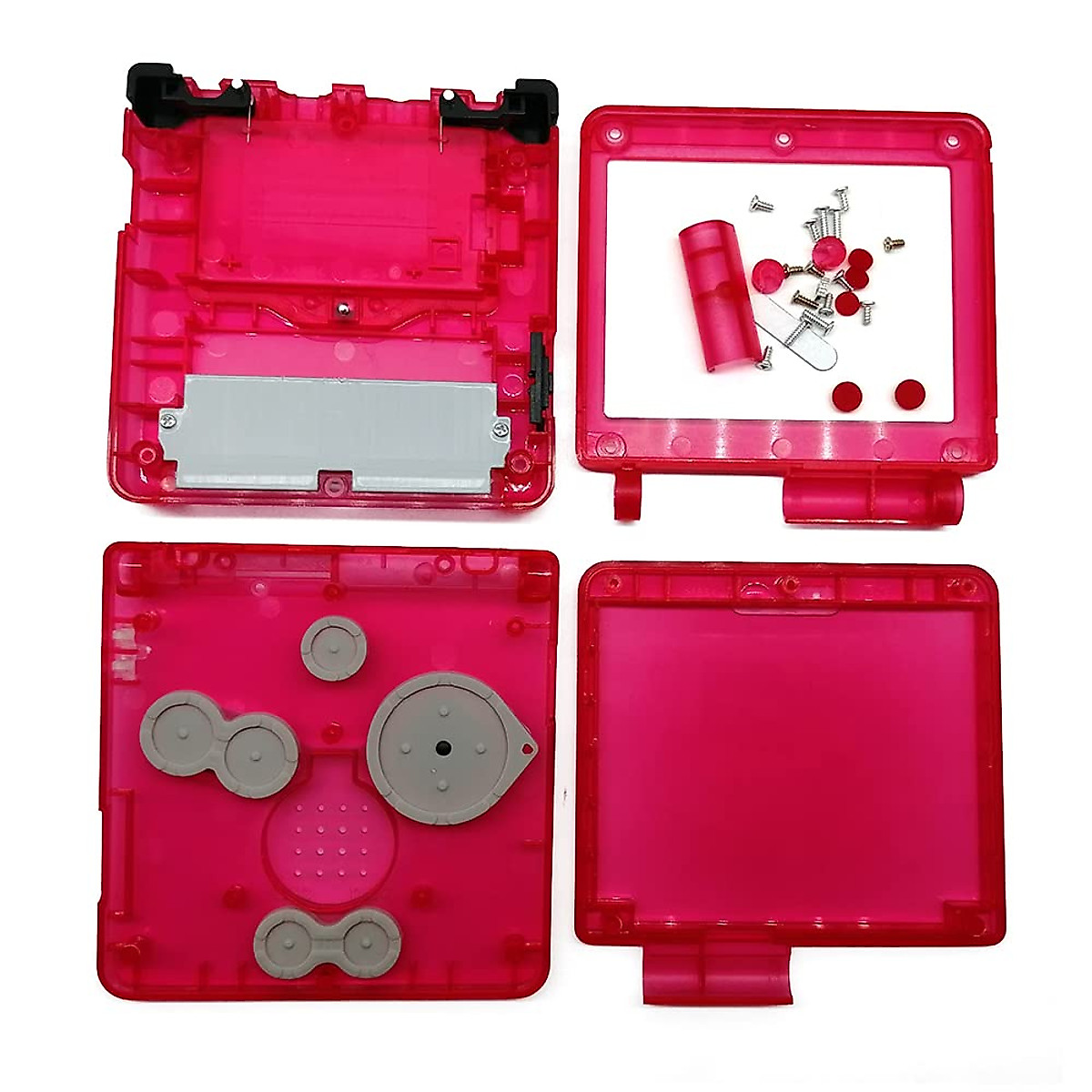 Cowhilan Replacement Clear Full Housing Shell Case Compatible with Gameboy Advance SP GBA SP Console, Send with Game Card Shell, Transparent Red