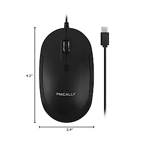 Macally Wired USB C Mouse for Mac and PC - Slim, Quiet, and Reliable - 4 DPI Mode Type C Mouse for Laptop, MacBook Pro/Air, iMac - Wired Mouse USBC