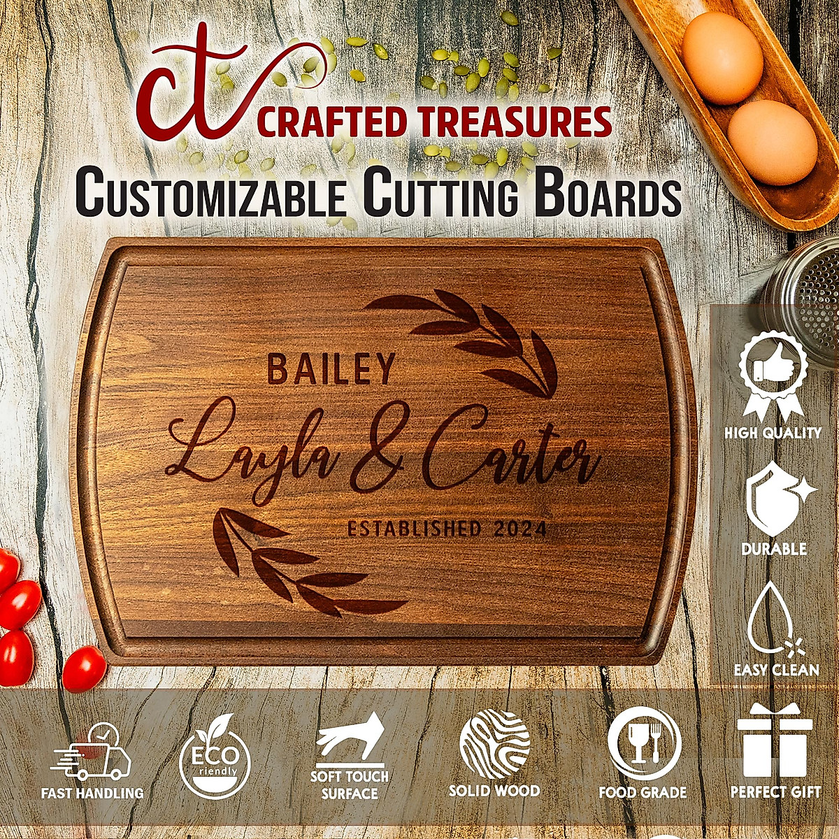 Personalized Cutting Board - Custom Engraved Wood Charcuterie Boards - Unique Christmas, Wedding, Bridal Shower, Anniversary, Housewarming, Real Estate Closing Gift Idea For Couples, Friends, Family