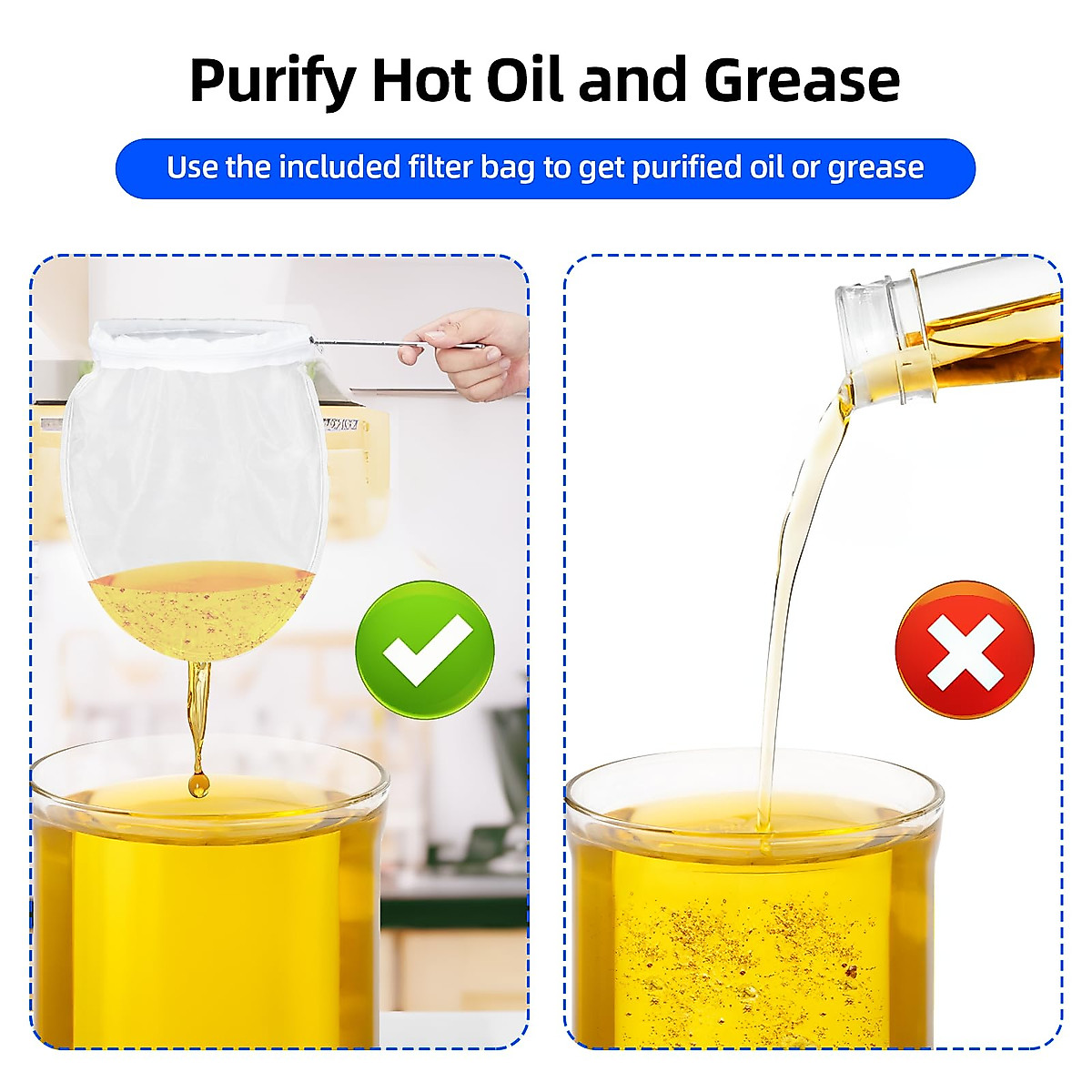 Fryer Grease Bucket, Oil Disposal Caddy, Steel Fryer Oil Transport Container with Rust-proof Coating, Grease Can with Lid & Lock Clips & Filter Bag For Cooking Oil Filtering