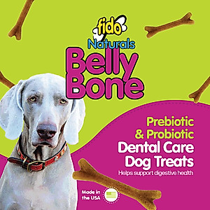 Fido Naturals Belly Bones for Dogs, Yogurt Flavored Medium Dog Dental Treats - 8 Treats Per Pack (3 Pack) - (Made in USA) - Plaque and Tartar Control for Fresh Breath, Digestive Health Support