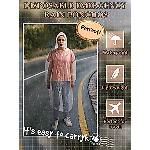 40 Pack Disposable Rain Ponchos for Adults Disposable Ponchos Pack with Drawstring Hood Elastic Sleeves Raincoat for Camping (Clear White)